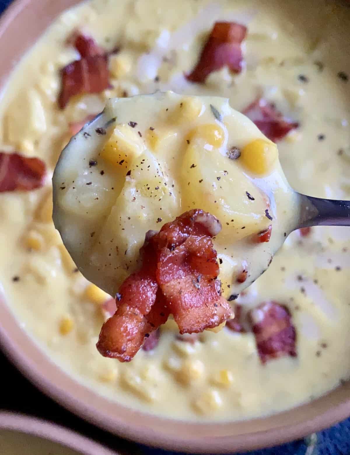 Creamy Cheddar Cauliflower Corn Chowder - Hungry Happens