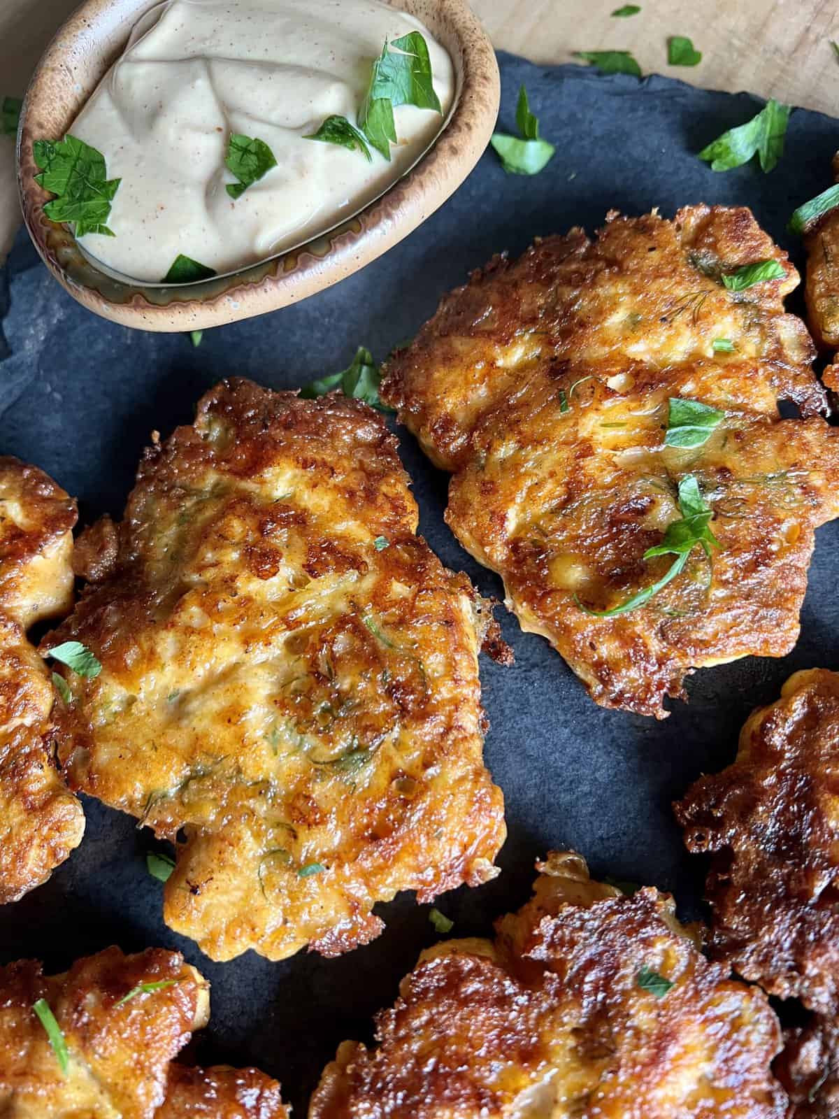 Cheesy Spicy Chicken Fritters - Hungry Happens