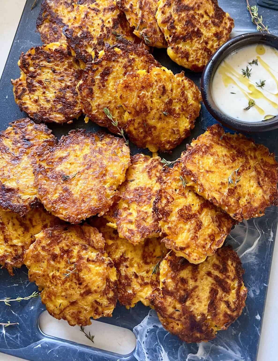 Cheesy Butternut Squash Fritters - Hungry Happens