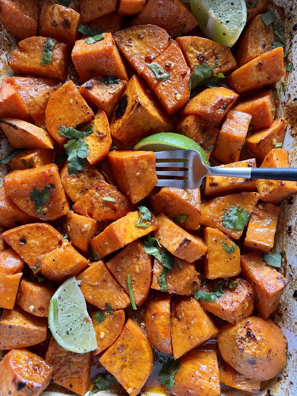 Roasted Lime Sweet Potatoes - Hungry Happens