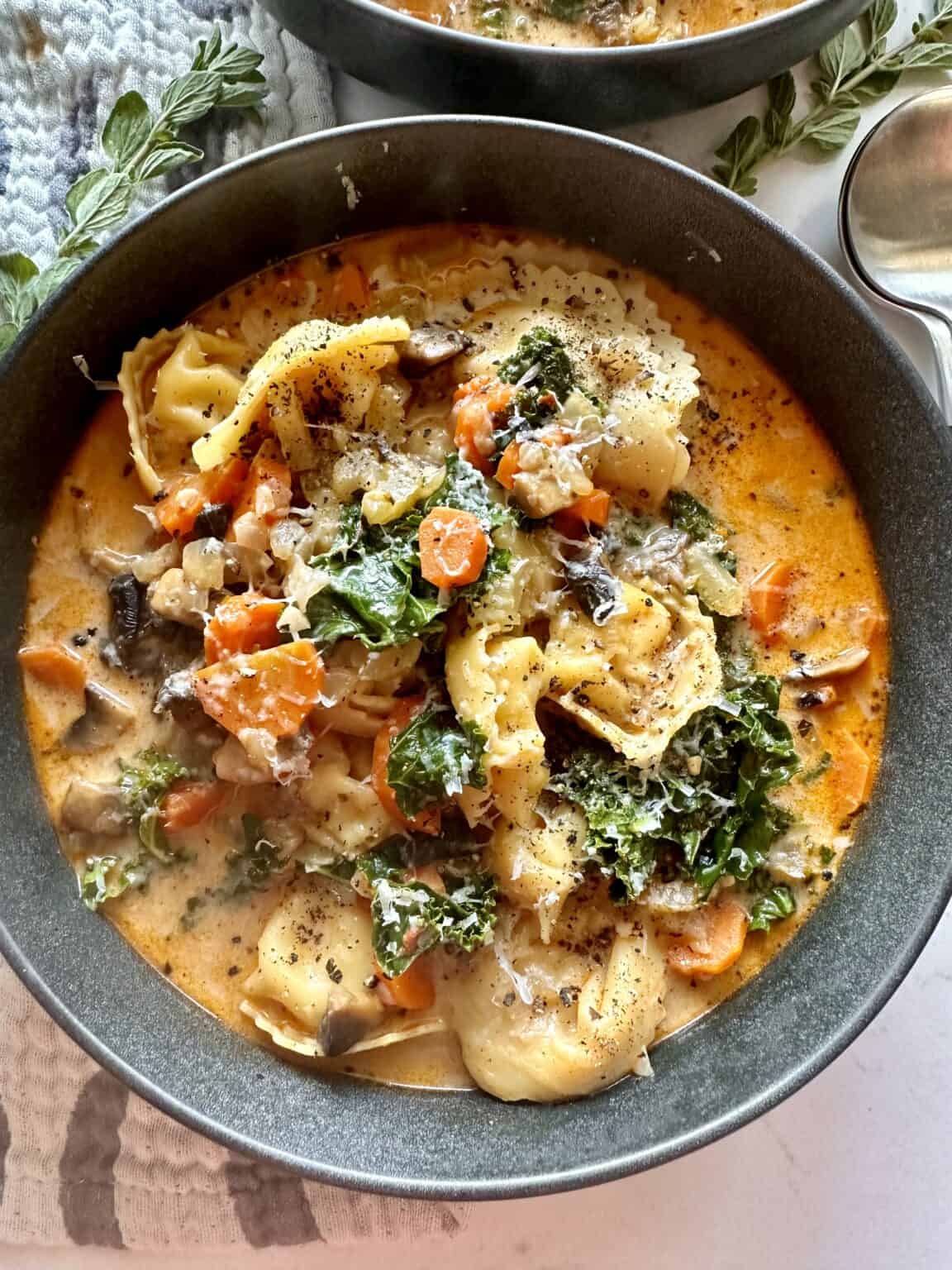 One Pot Vegetable Tortellini Soup - Hungry Happens
