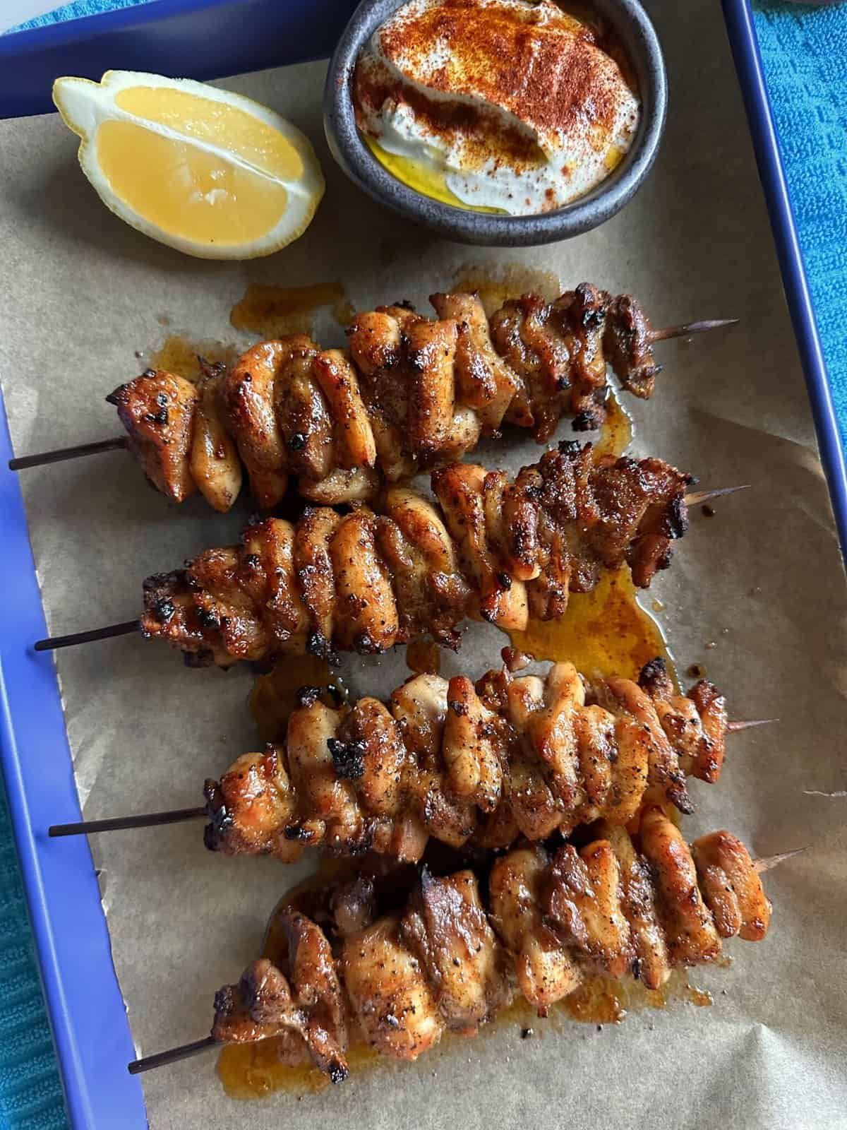 Lemon Pepper Chicken Souvlakia (Skewers) - Hungry Happens