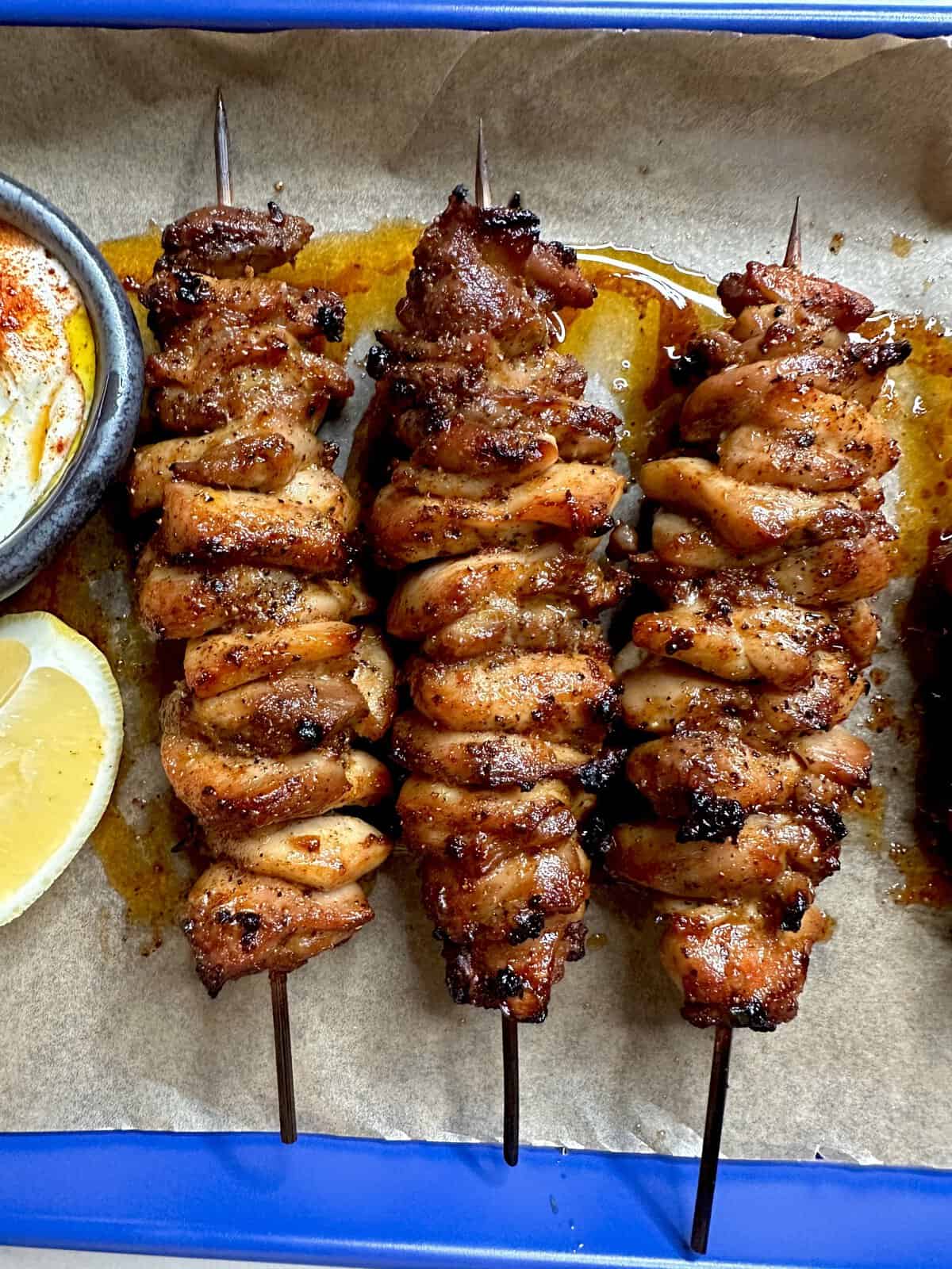 Lemon Pepper Chicken Souvlakia (Skewers) - Hungry Happens