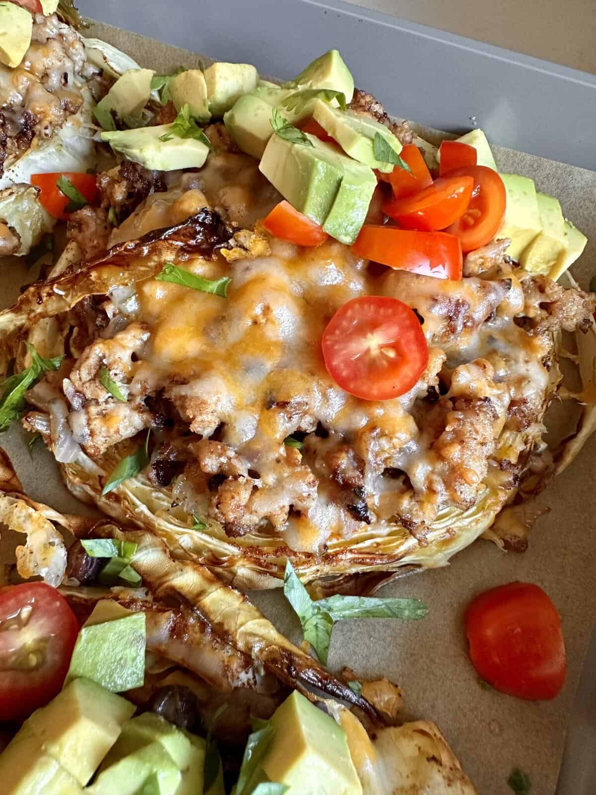 Loaded Taco Cabbage Tostadas (Vegetarian + Meat Versions) - Hungry Happens