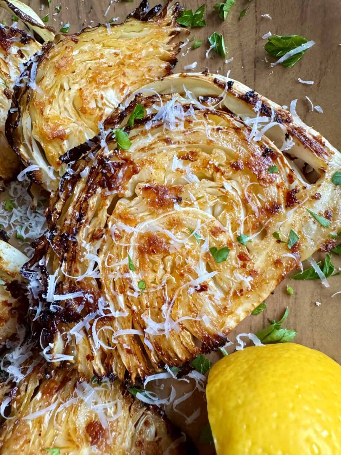 Roasted Garlic Parmesan Cabbage Wedges - Hungry Happens