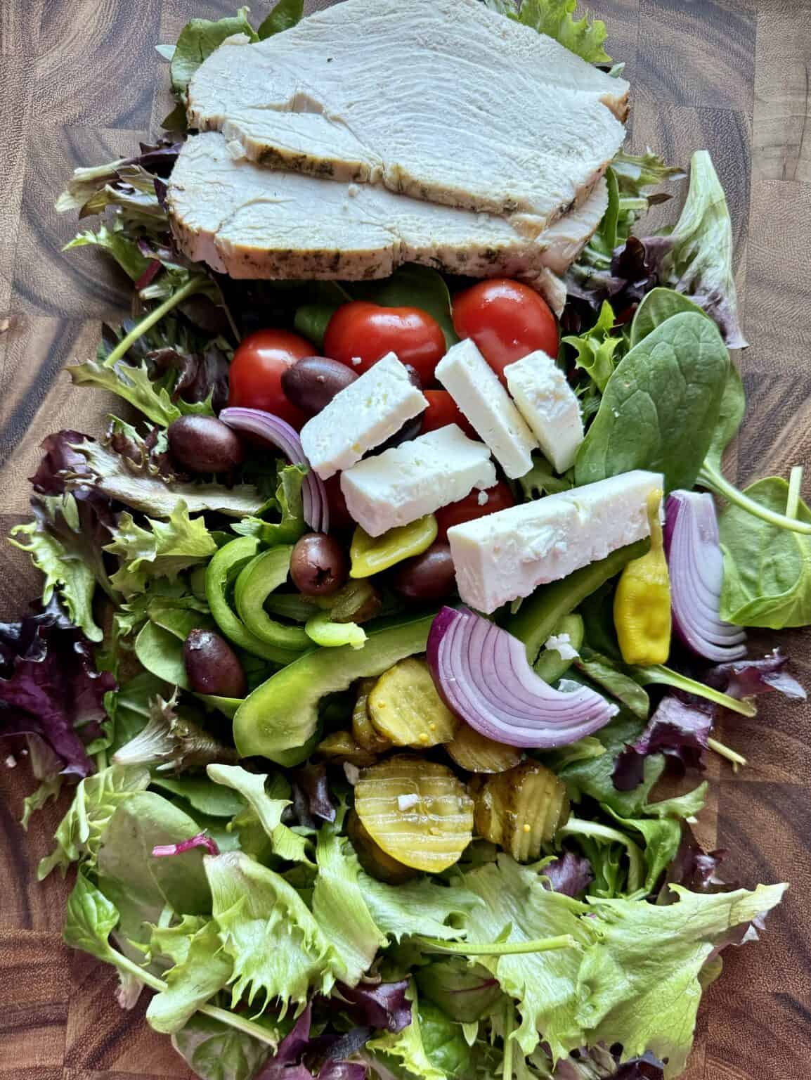 Greek Quickie Cutting Board Chopped Salad - Hungry Happens