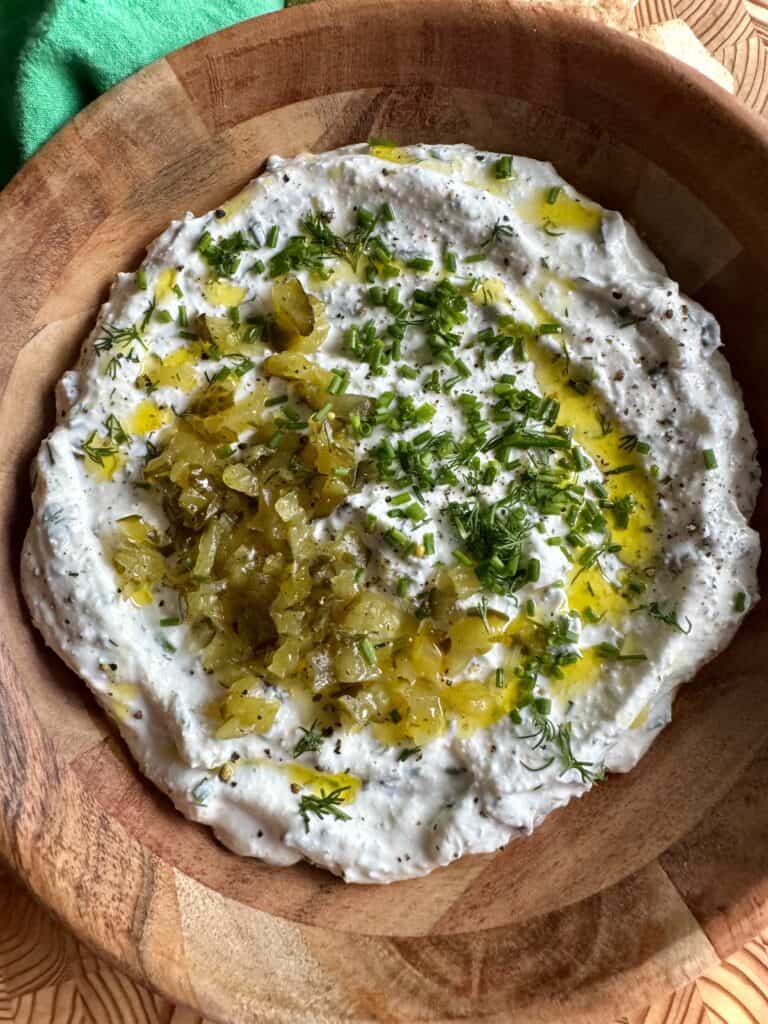 Healthy Whipped Cottage Cheese Pickle Dip (Low Carb) - Hungry Happens