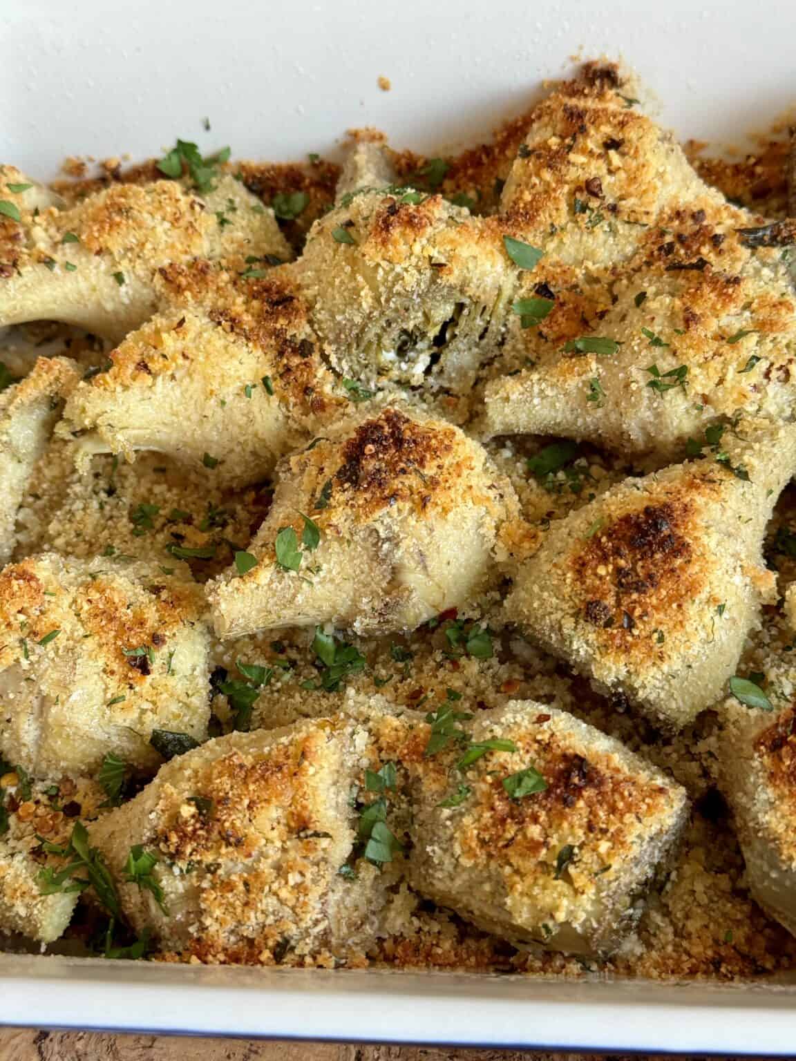 Easy Lemon Garlic Baked Artichoke Hearts - Hungry Happens