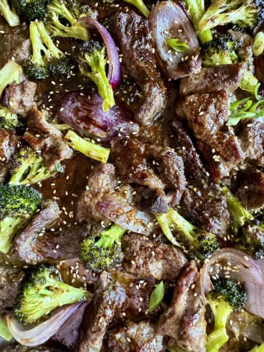 Sheet Pan Garlic Ginger Beef and Broccoli - Hungry Happens