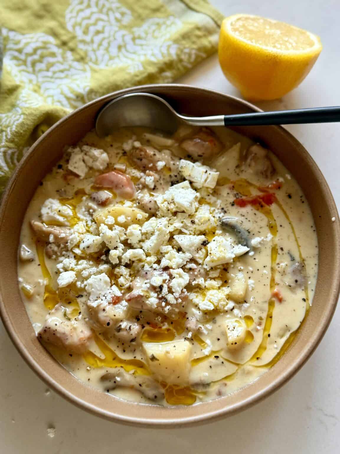 Greek Lemon Chicken Stew (One Pot) - Hungry Happens