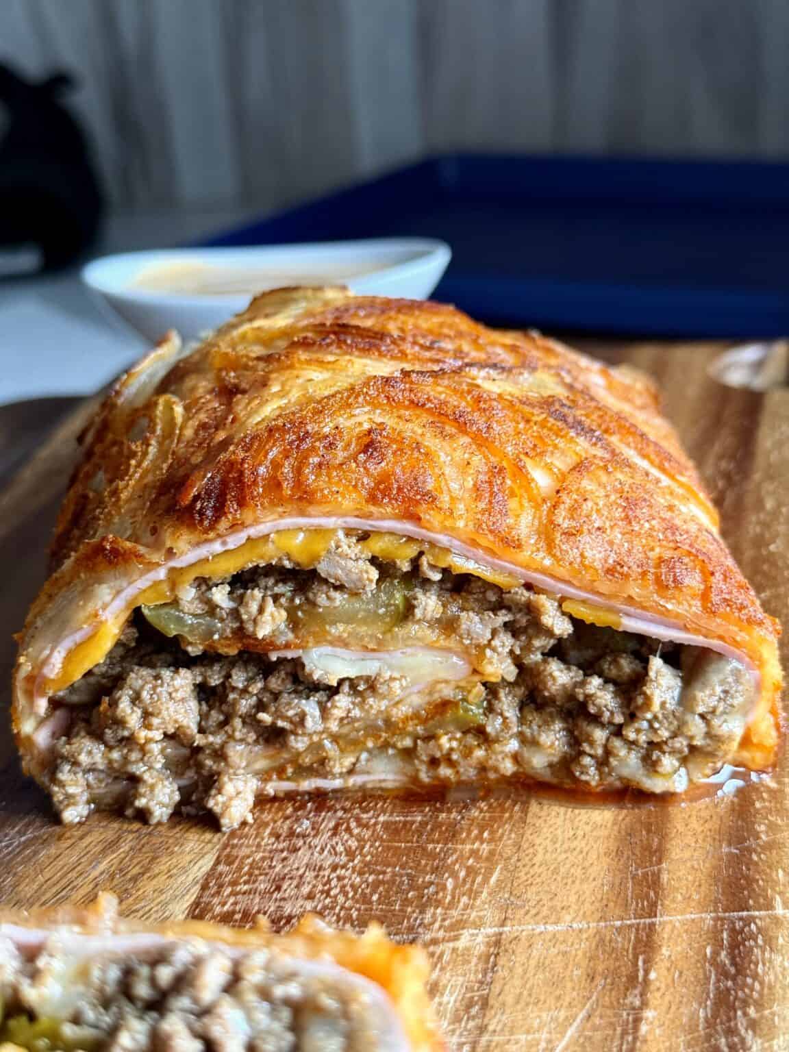 Viral Cheeseburger Onion Ring Roll - Hungry Happens