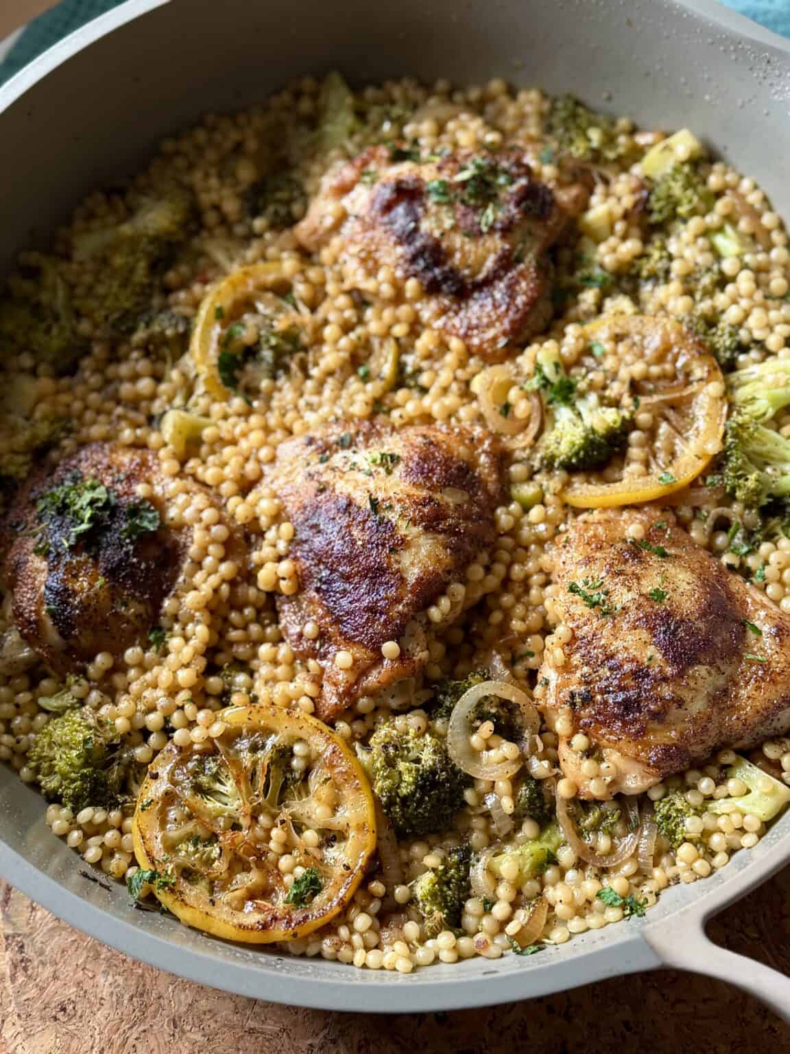 One Pan Lemon Chicken Broccoli + Couscous - Hungry Happens