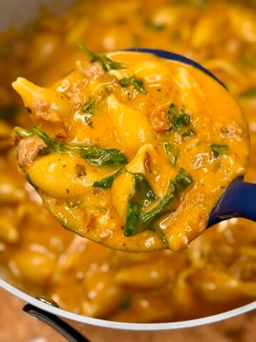 One Pot Stuffed Shells + Sausage Soup - Hungry Happens