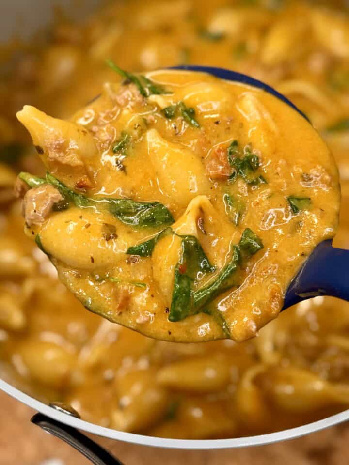 One Pot Stuffed Shells + Sausage Soup - Hungry Happens