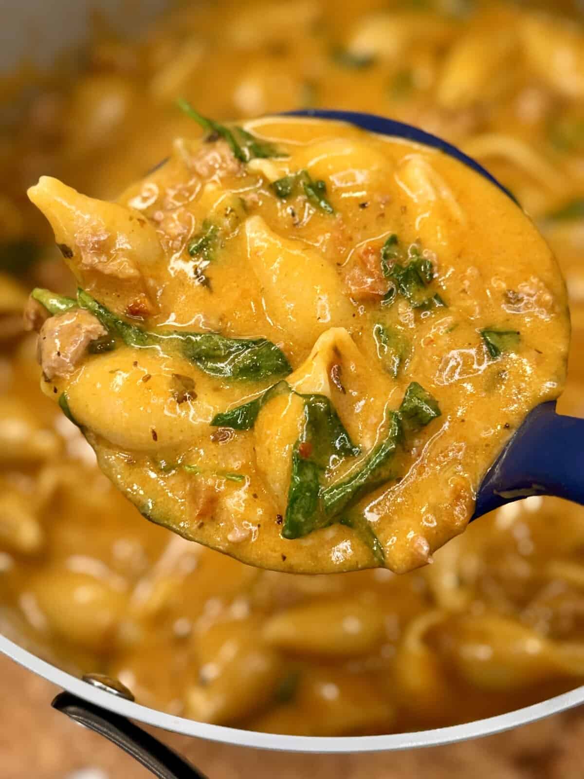 One Pot Stuffed Shells + Sausage Soup - Hungry Happens