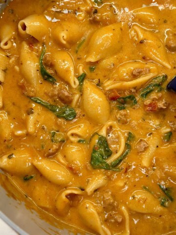 One Pot Stuffed Shells + Sausage Soup - Hungry Happens