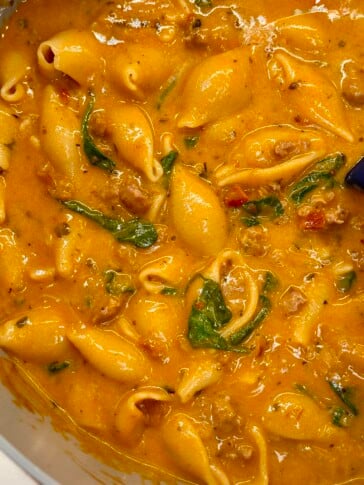 One Pot Stuffed Shells + Sausage Soup - Hungry Happens
