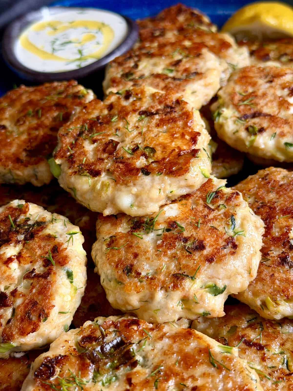 Low Carb Chicken Zucchini Feta Fritters (High Protein) - Hungry Happens