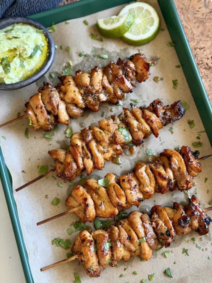 Peruvian Chicken Skewers with Aji Verde Sauce - Hungry Happens