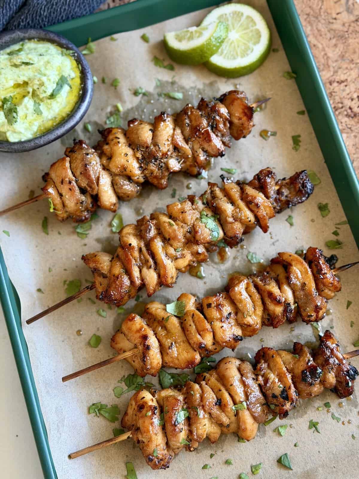 Peruvian Chicken Skewers with Aji Verde Sauce - Hungry Happens